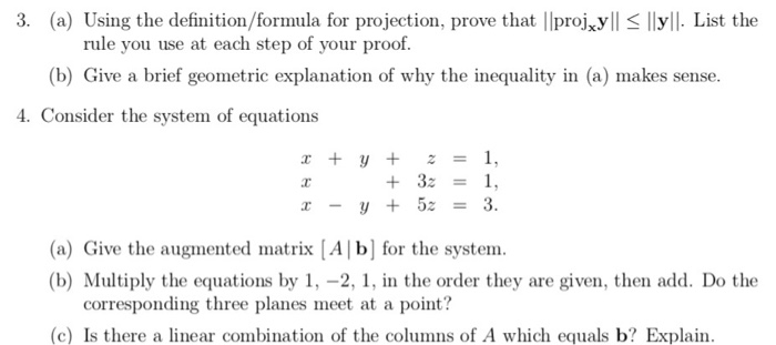Solved 3. (a) Using the definition/formula for projection, | Chegg.com