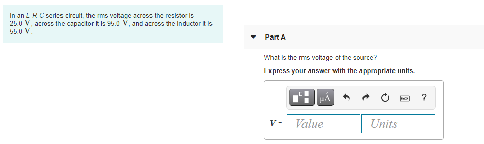 Solved In an L-R-C series circuit, the rms voltage across | Chegg.com