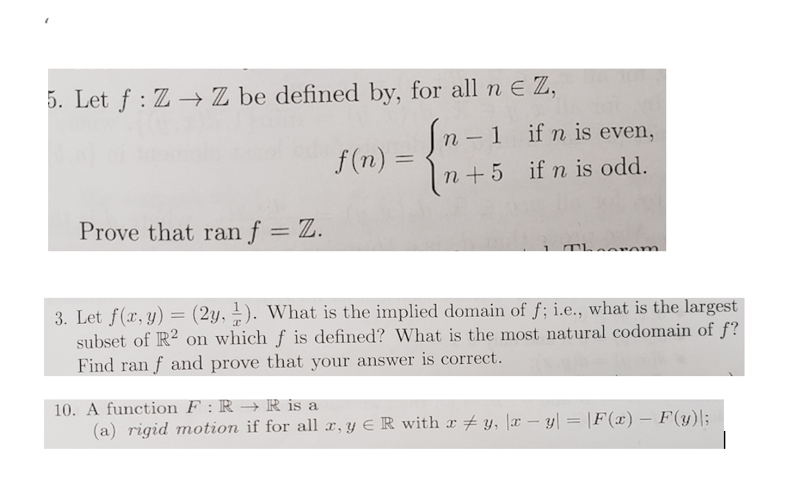 Solved 5. Let f: Z → Z be defined by, for all n E Z, In-1 if | Chegg.com Solved 5. Let f: Z → Z be defined by, for all n E Z, In-1 if | Chegg.com