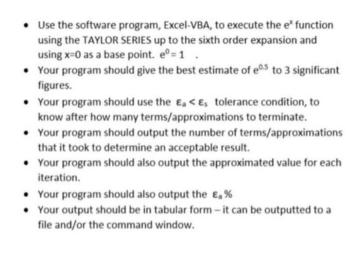 Solved • Use The Software Program Excel Vba To Execute The 0191