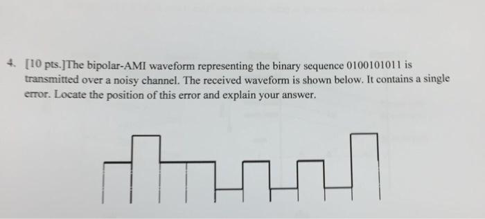 Solved 4. [10 pts.]The bipolar-AMI waveform representing the | Chegg.com