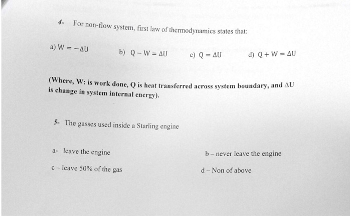 Solved 4. For non-flow system, first law of thermodynamics | Chegg.com