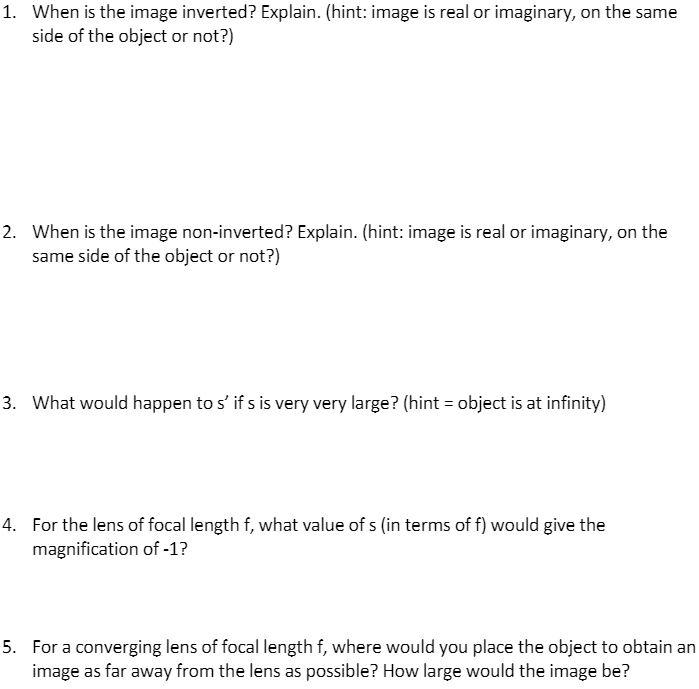 Solved 1. When is the image inverted? Explain. (hint: image | Chegg.com