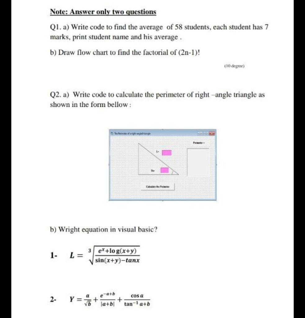 Solved Note: Answer only two questions Q1. a) Write code to | Chegg.com