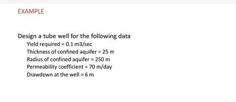 Solved EXAMPLE Design a tube well for the following data | Chegg.com