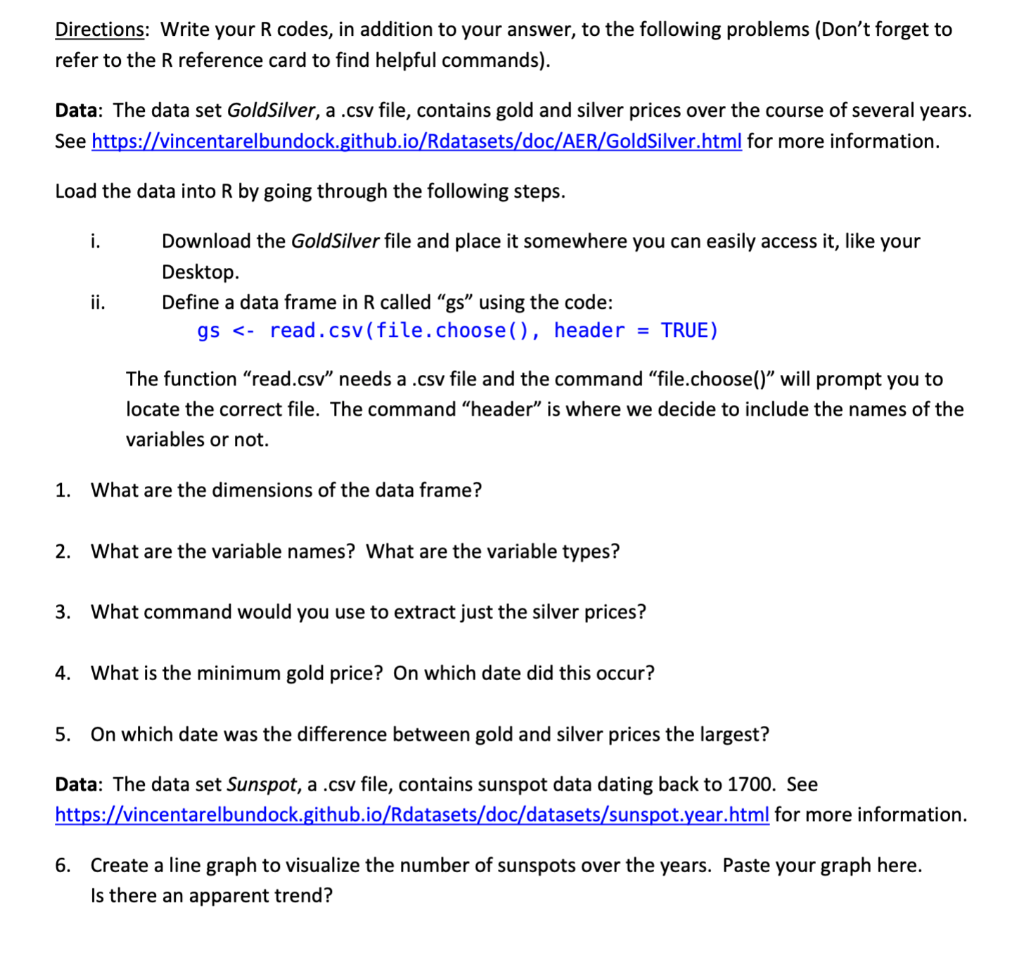 2 data: Data: The data set GoldSilver, a .csv file, | Chegg.com
