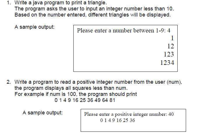 Solved 1. Write a java program to print a triangle. The | Chegg.com