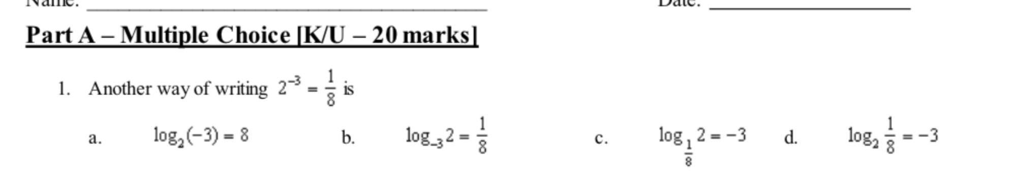 Solved Part A - ﻿Multiple Choice [KU - 20 ﻿marks]Another way | Chegg.com