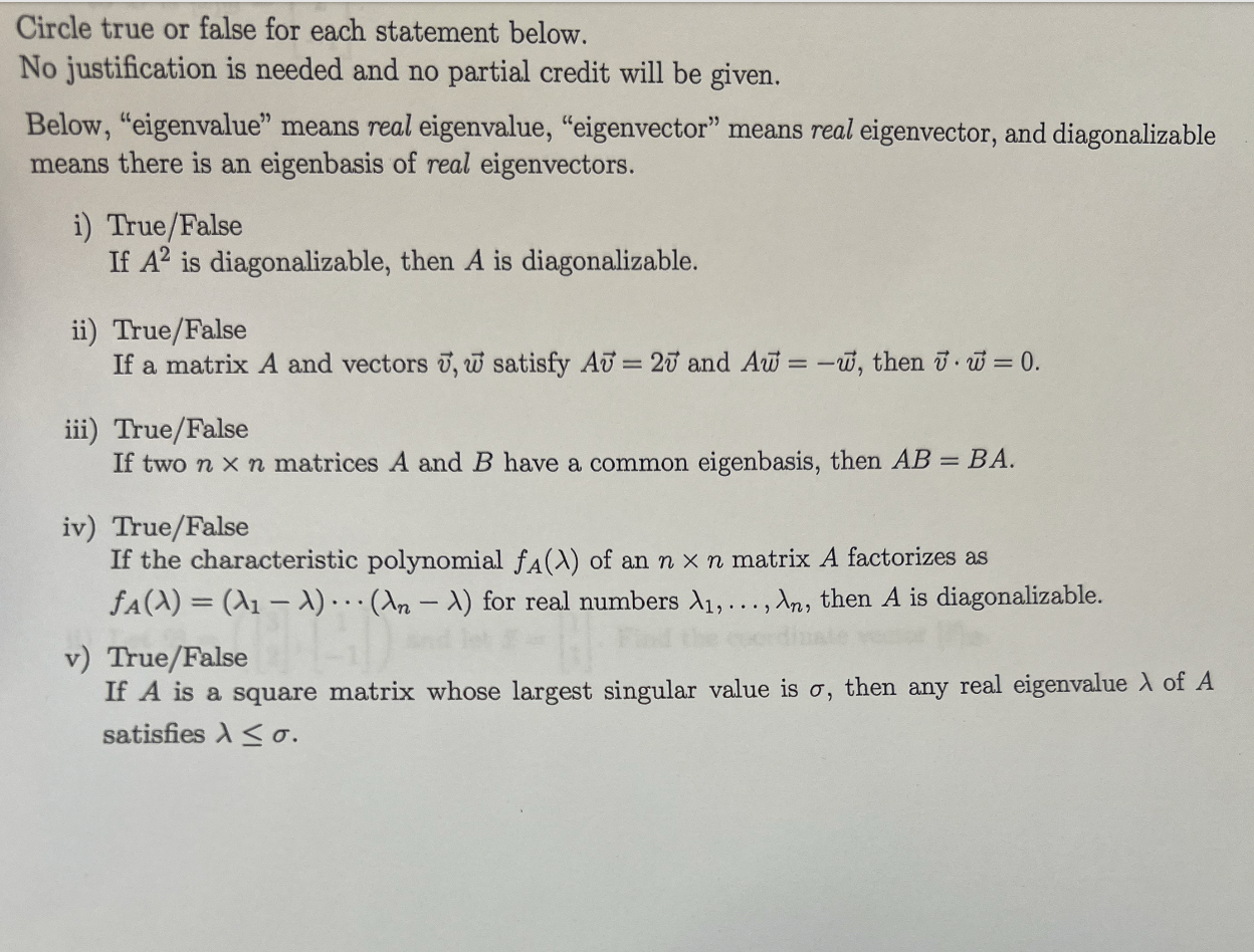 Solved Circle true or false for each statement below. No | Chegg.com