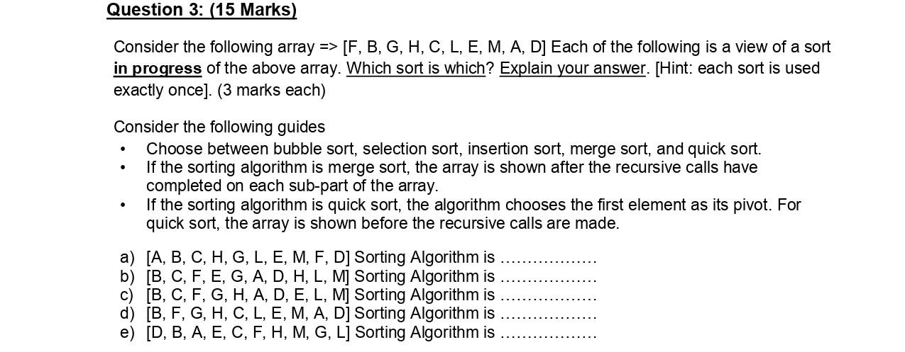 Solved Question 3: (15 Marks) Consider the following array | Chegg.com