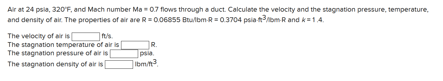 Solved Air at 24psia,320∘F, and Mach number Ma=0.7 flows | Chegg.com