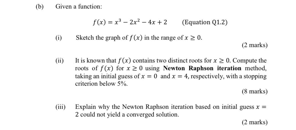 Solved (b) Given a function: f(x) = x3 – 2x2 - 4x + 2 | Chegg.com