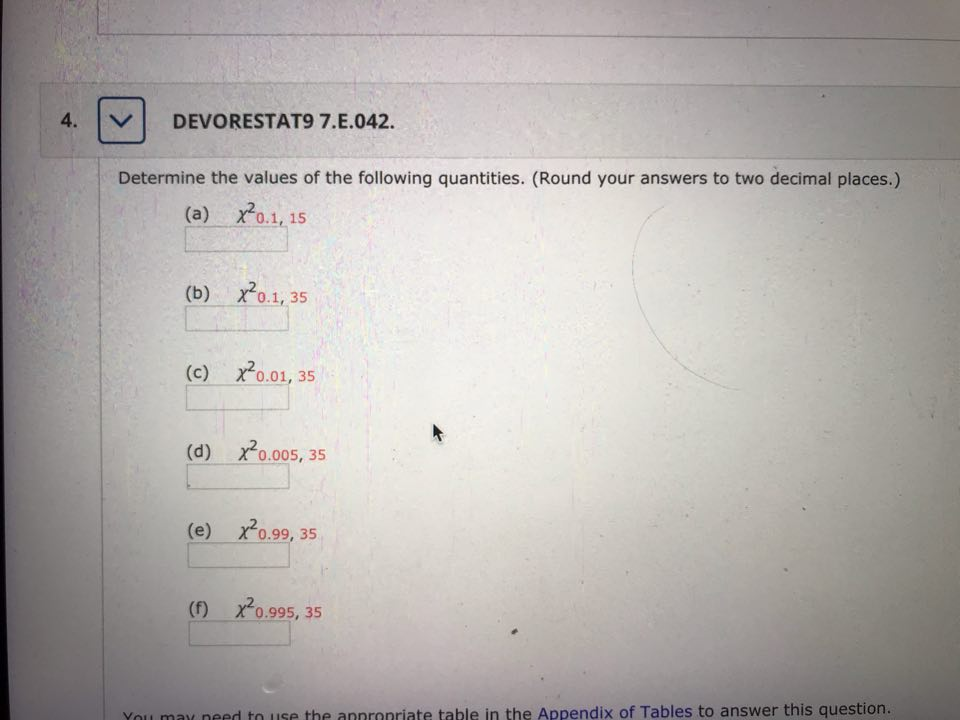 Solved DEVORESTAT9 7.E.042. Determine the values of the | Chegg.com