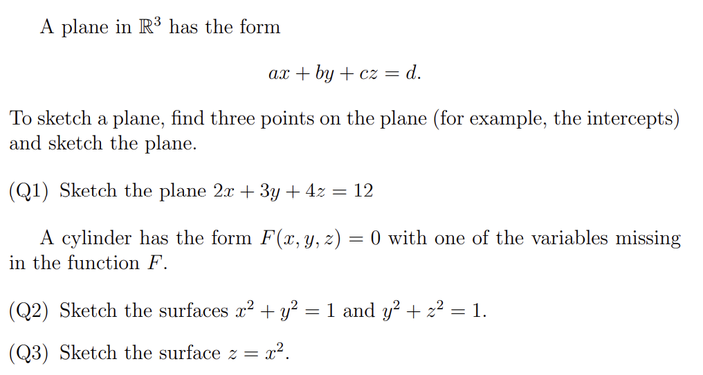 Solved A plane in R3 has the form ax+by+cz=d. To sketch a | Chegg.com
