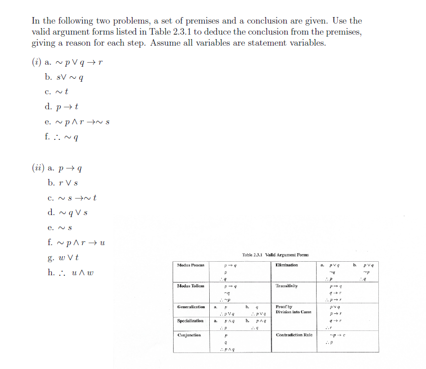 Solved In The Following Two Problems A Set Of Premises And