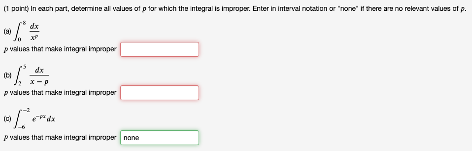 Solved (1 point) In each part, determine all values of p for | Chegg.com