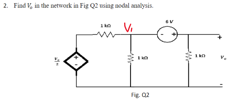 Solved 2. Find Vo in the network in Fig Q2 using nodal | Chegg.com