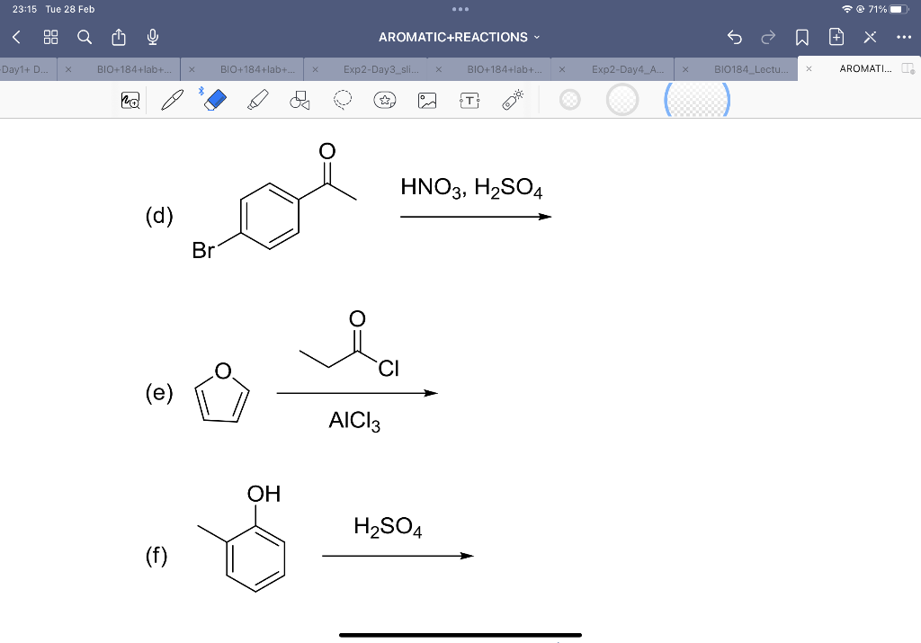 Solved (d) HNO3,H2SO4 (e) (f) H2SO4 | Chegg.com