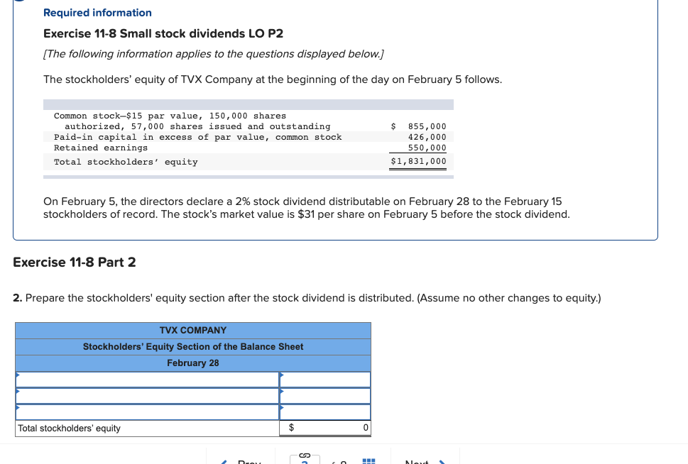 Solved Required information Exercise 11-8 Small stock | Chegg.com