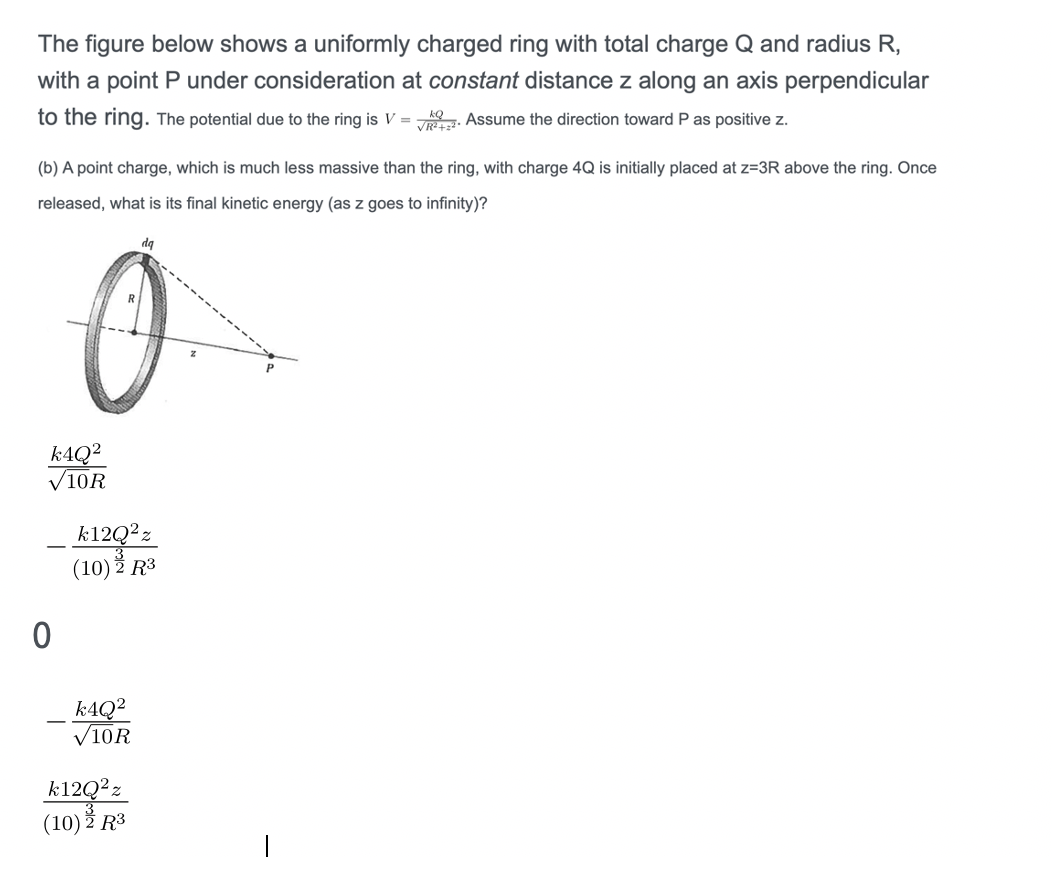 Solved The figure below shows a uniformly charged ring with | Chegg.com