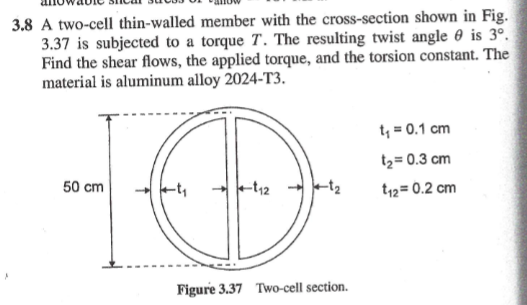 Solved 3.8 A two-cell thin-walled member with the | Chegg.com