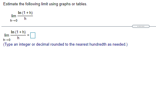 Solved Estimate the following limit using graphs or tables. | Chegg.com