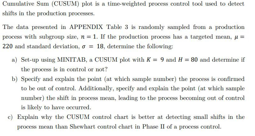 Solved Cumulative Sum (CUSUM) plot is a time-weighted | Chegg.com