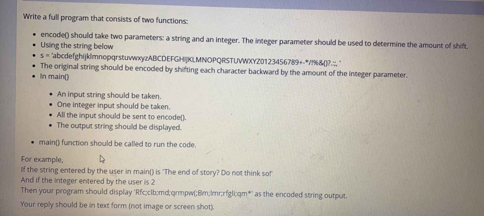 Solved Write a full program that consists of two functions: | Chegg.com