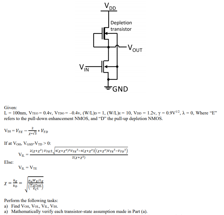 VDD Depletion transistor -VOUT VIN = FGND Given: L = | Chegg.com