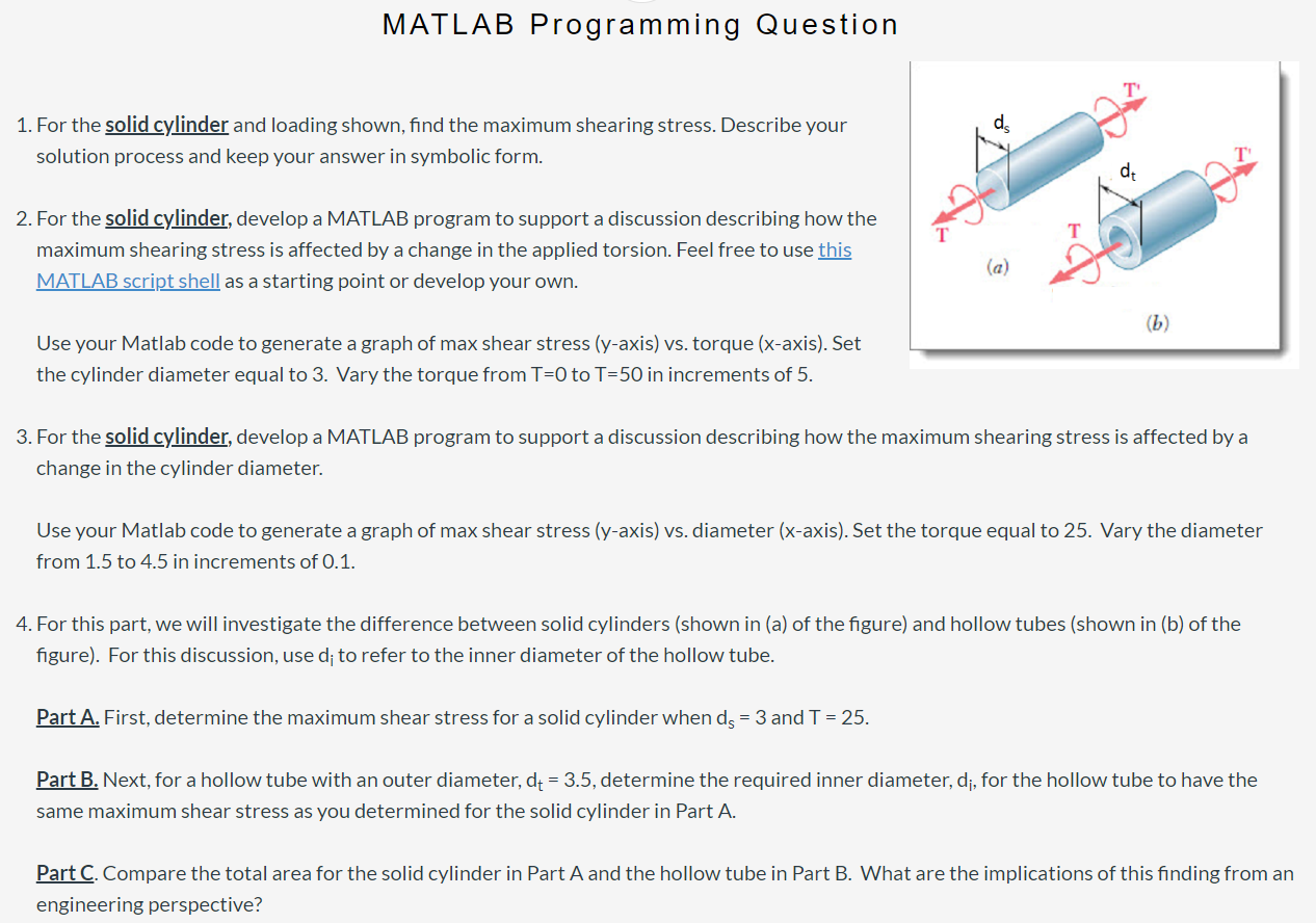 Solved MATLAB Programming Question 1. For the solid cylinder | Chegg.com