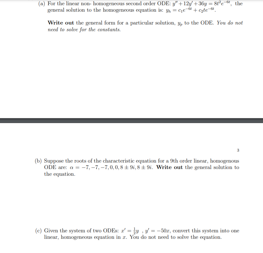 Solved (a) For the linear non- homogeneous second order ODE: | Chegg.com