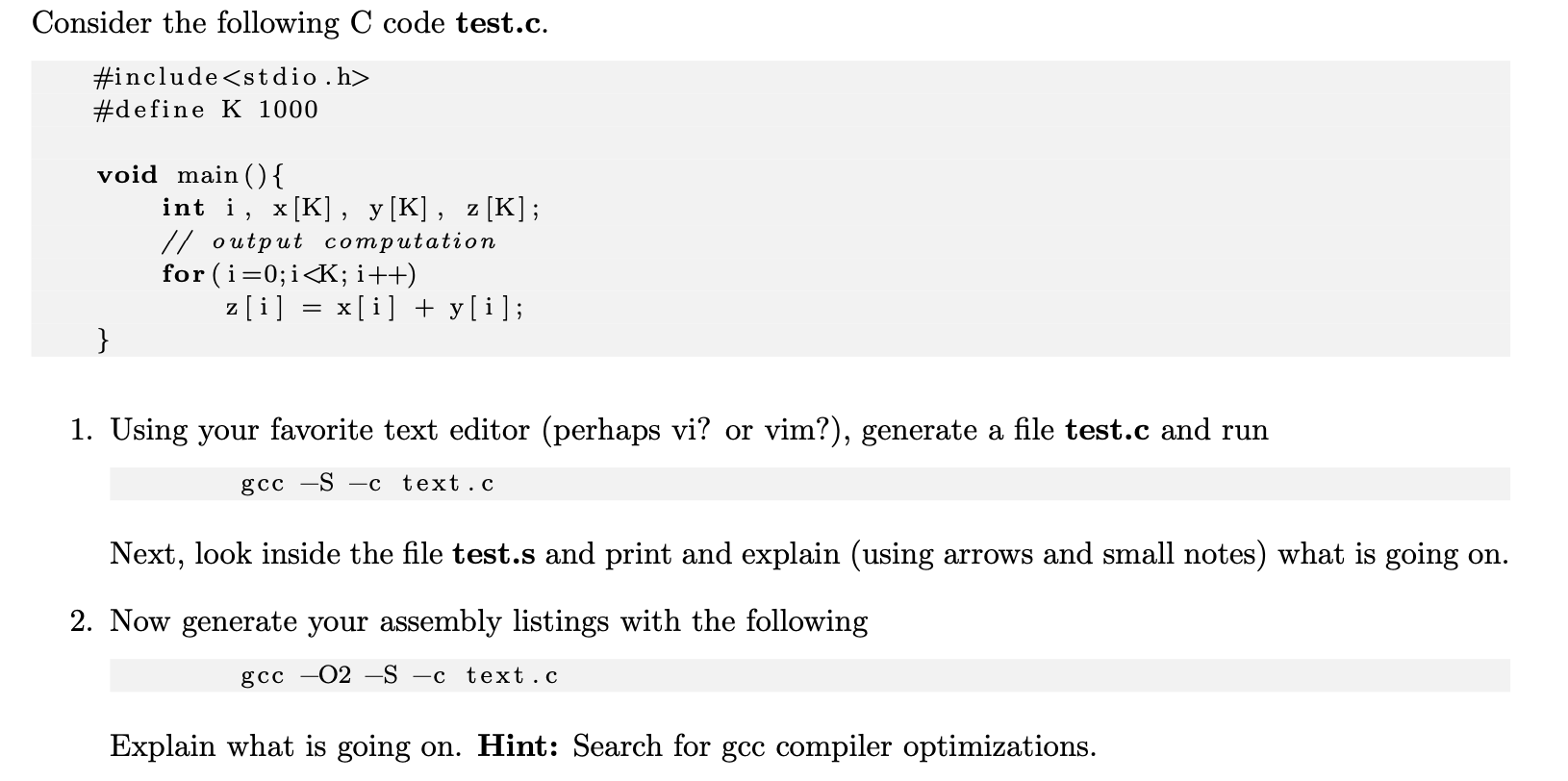 Solved Consider the following C code test.c. #include | Chegg.com