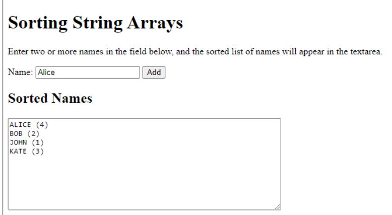 Solved display sorted names with their insertion number in | Chegg.com