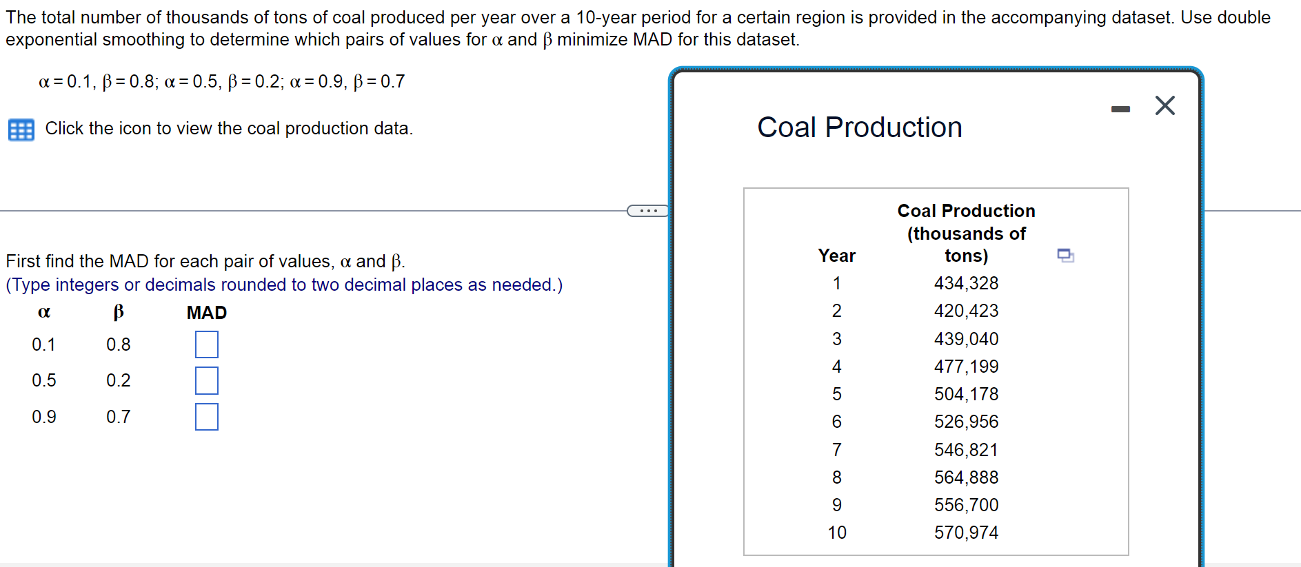 Solved The total number of thousands of tons of coal | Chegg.com