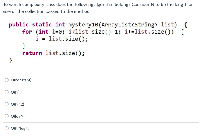 Solved Complexity Class Following Algorithm Belong Consider N Length Size Collection Passed 