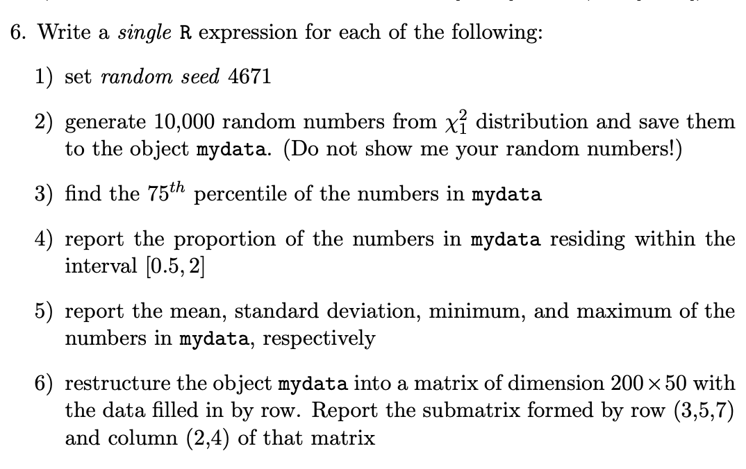Solved Write a single R ﻿expression for each of the | Chegg.com