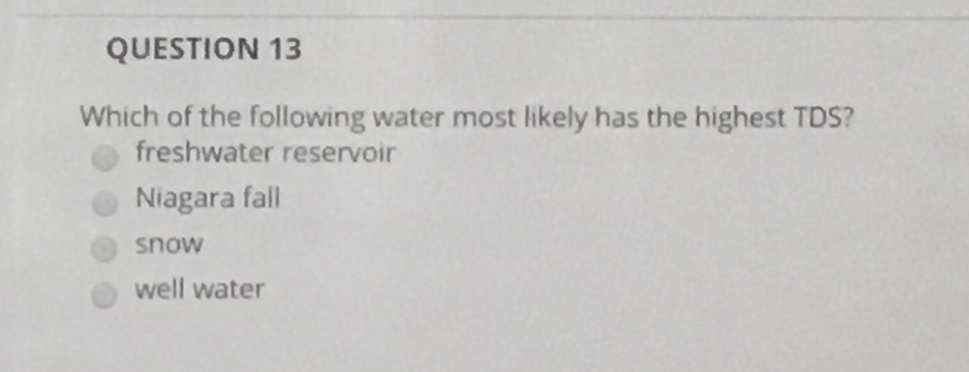 Solved QUESTION 13 Which of the following water most likely | Chegg.com
