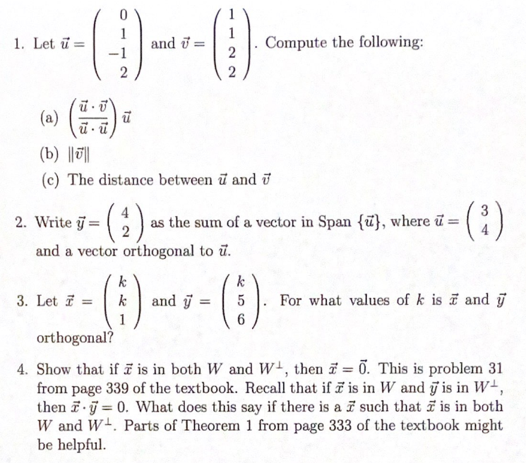 Solved 1. Let u=⎝⎛01−12⎠⎞ and v=⎝⎛1122⎠⎞. Compute the | Chegg.com