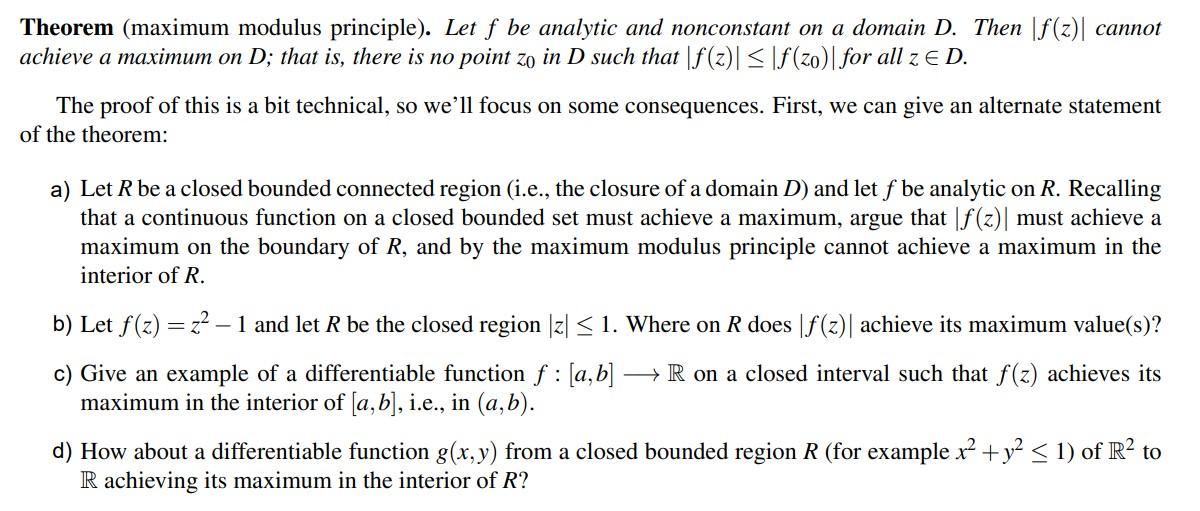 Solved Theorem Maximum Modulus Principle Let F Be 
