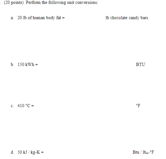 Solved (20 points) Perform the following unit conversions: | Chegg.com