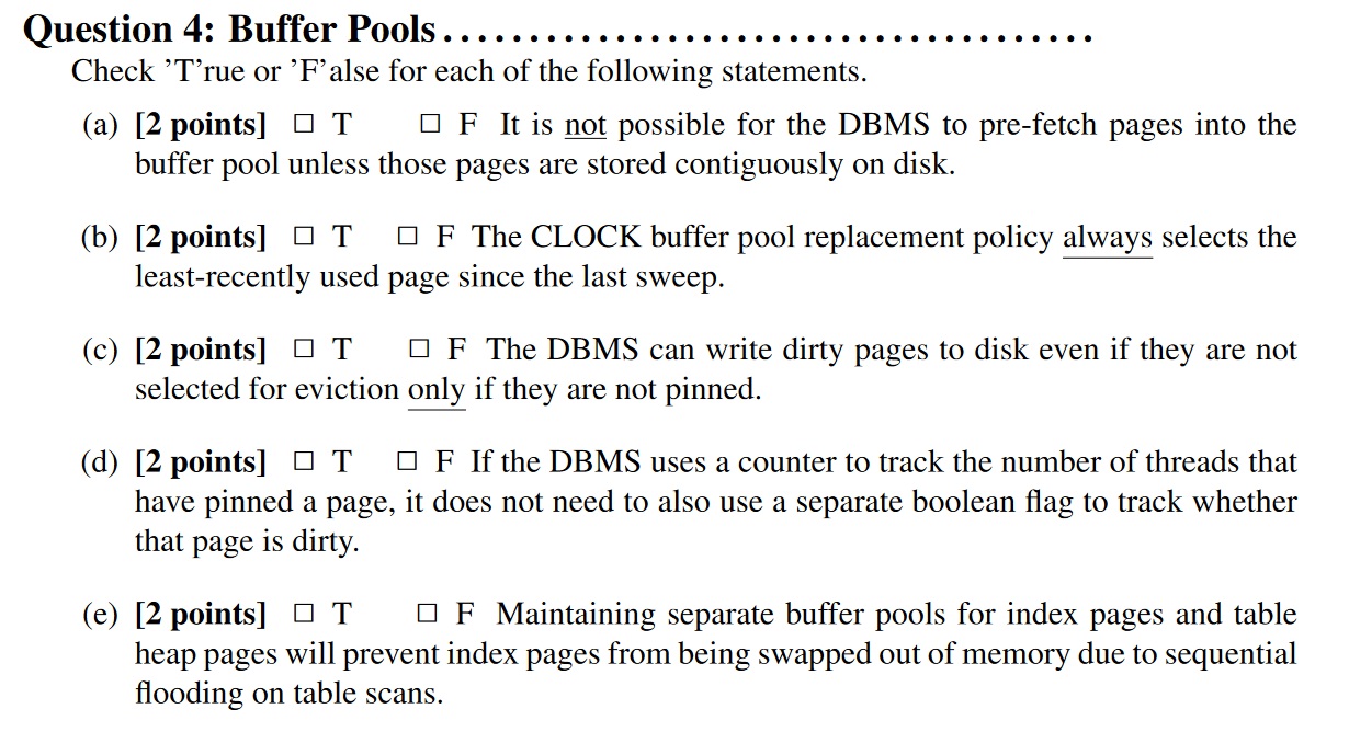 Solved Question 4: Buffer Pools . . . . . . . . . . . . . . | Chegg.com