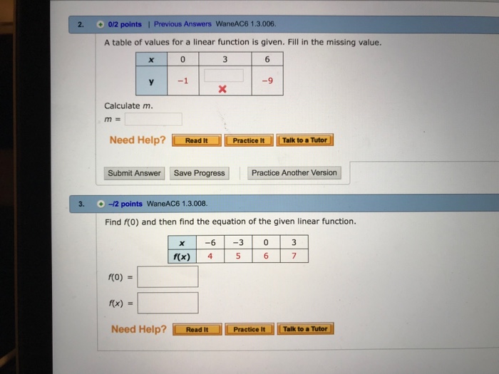 Solved A table of values for a linear function is given. | Chegg.com