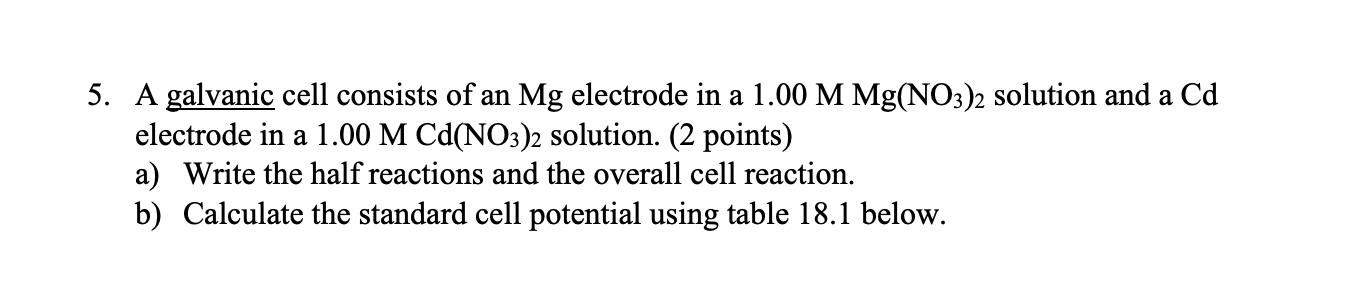 Solved A galvanic cell consists of an Mg ﻿electrode | Chegg.com