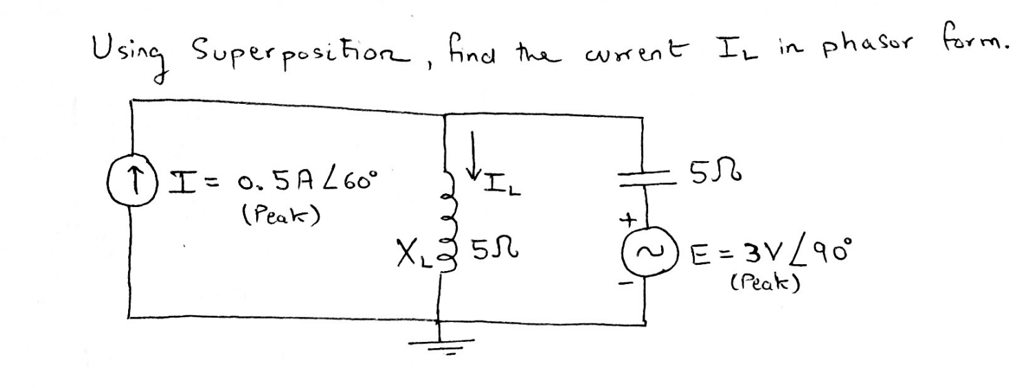 Solved Using Superposition, find the curent IL in phasor | Chegg.com