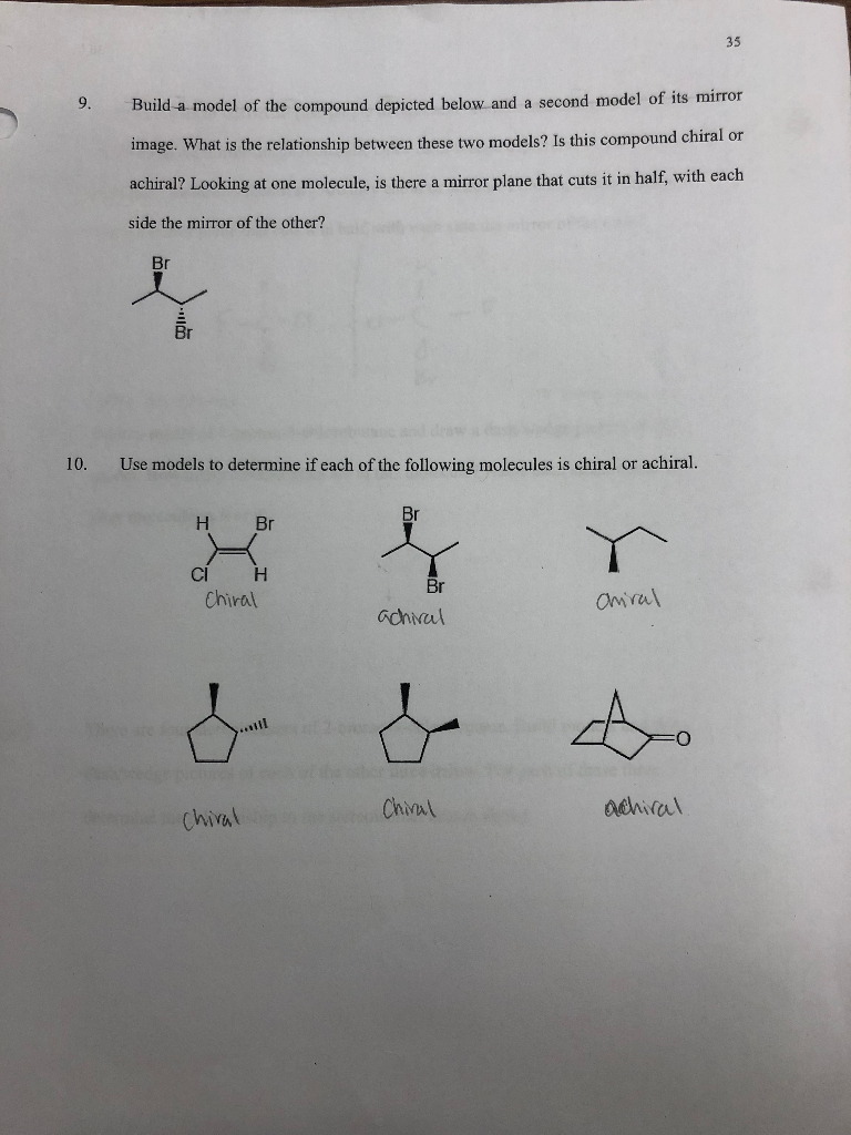 Solved 35 9. Build a model of the compound depicted below | Chegg.com