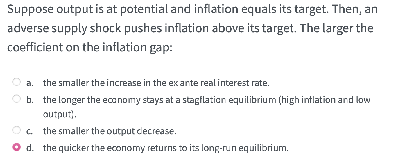 Solved Suppose output is at potential and inflation equals | Chegg.com