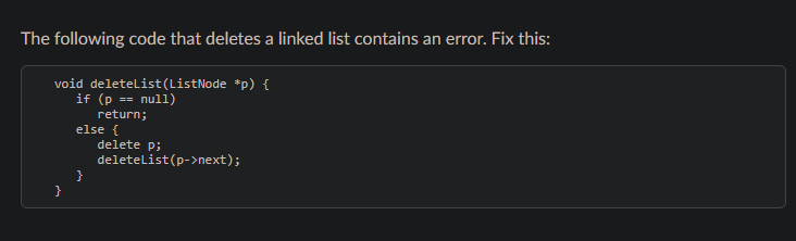 Solved The Following Code That Deletes A Linked List 