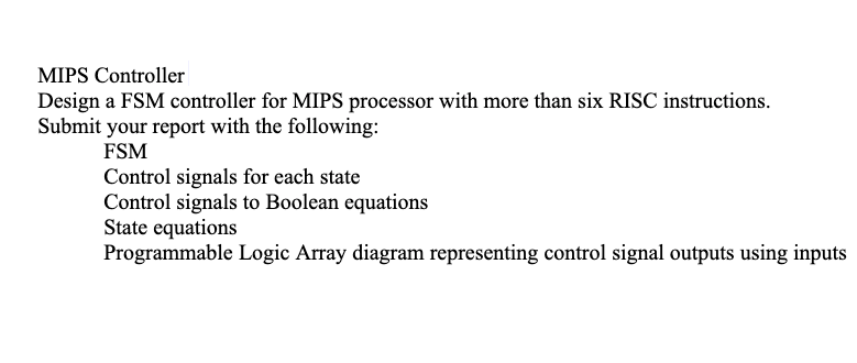 MIPS Controller Design a FSM controller for MIPS | Chegg.com