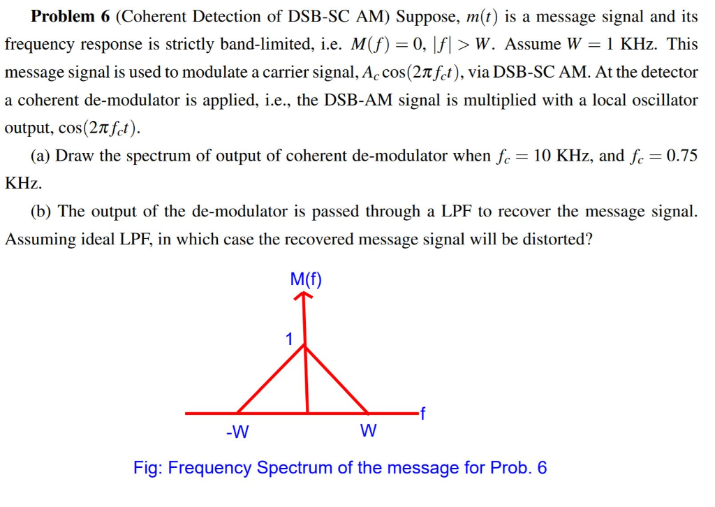Solved Problem 6 Coherent Detection Of Dsb Sc Am Suppose