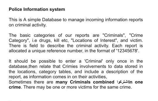 Solved Police Information system This is a simple Database | Chegg.com